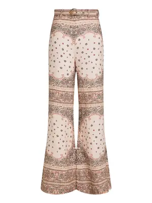 Zimmermann Paisley-print Linen Flared Pants - Beige