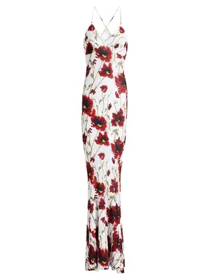 Norma Kamali Floral-print Stretch-jersey Gown - Burgundy
