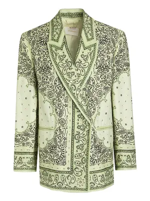 Zimmermann Double-breasted Paisley-print Linen Blazer - Light Green