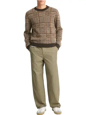 Vince Brushed Glen Plaid Crew Neck Sweater - Natural