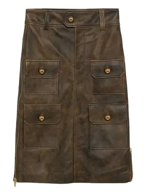 Vaquera Lambskin Leather Skirt - Brown