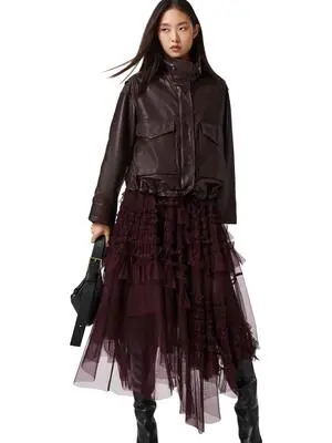 ALLSAINTS Jen Tulle Maxi Skirt Red