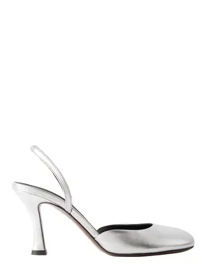 NEOUS Baten Metallic Leather Slingback Pumps - Silver