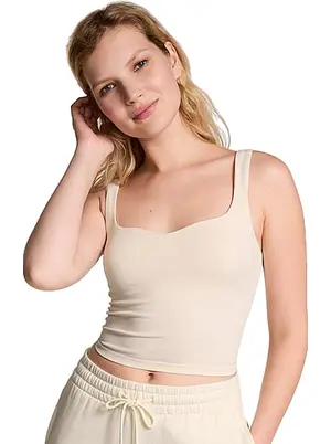 Pink PINK Soft Seamless Notched Tank Top White,ivory