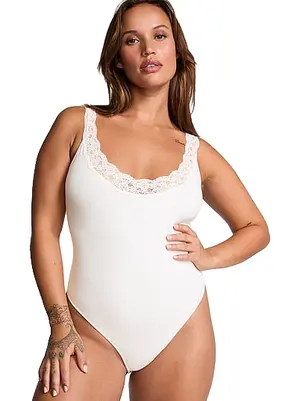 Victoria's Secret Smooth & Lace Bodysuit - White,ivory
