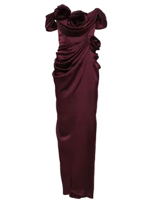 ANA RADU Floral-appliqué Draped Gown - Red