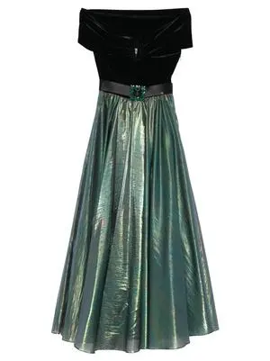 NISSA Chiffon Lamé Maxi Dress - Black