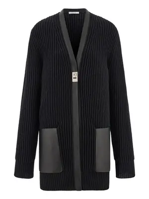 FERRAGAMO Leather-trimmed Cardigan - Black