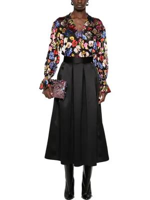 Alice + Olivia Onica Floral Print Blouse - Black