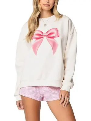 EDIKTED Bow Printed Sweatshirt - Cream