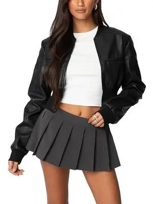 EDIKTED Cropped Bomber Jacket - Black