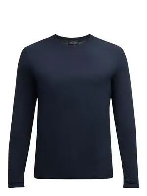 Giorgio Armani Cotton Long-sleeve Crewneck T-shirt - Navy