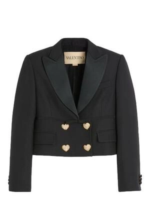 Valentino Garavani Crepe Couture Jacket With Jewel Button Detail - Black