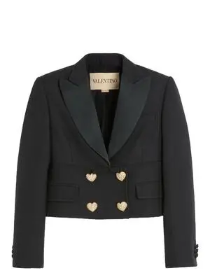 Valentino Garavani Crepe Couture Jacket With Jewel Button Detail - Black