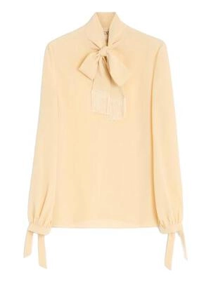 VALENTINOGARAVANI Valentino Crepe De Chine Long-Sleeve Shirt With Bow Detail