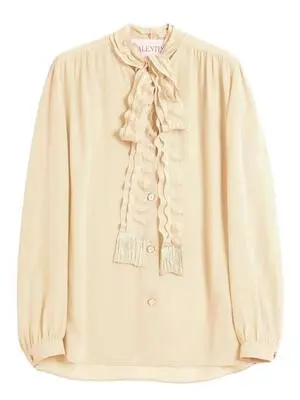 VALENTINOGARAVANI Valentino Crepe De Chine Long-Sleeve Shirt With Bow Detail
