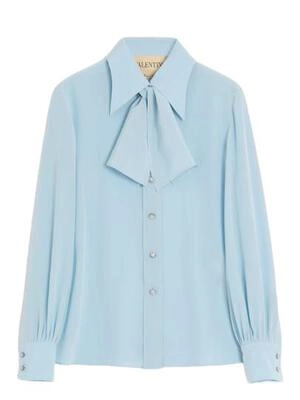 ValentinoGaravani Crepe De Chine Long-sleeve Shirt With Bow Detail - Sky Blue