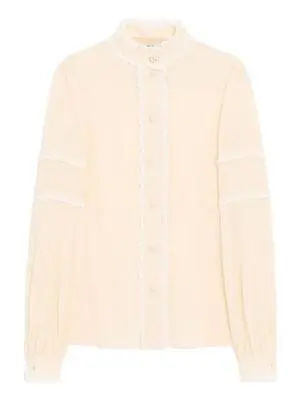 ValentinoGaravani Valentino Crepe De Chine Long-Sleeve Shirt With Bow Detail Vanilla
