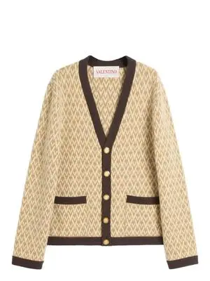 VALENTINO Wool Cardigan With Toute La V Jacquard Pattern