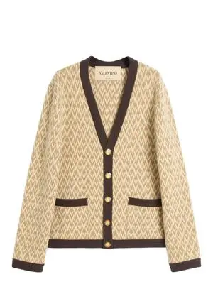Valentino Garavani Wool Cardigan With Jacquard Pattern - Beige/cream