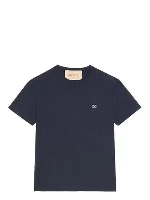 Valentino Garavani Cotton T-shirt With Vlogo Patch - Navy