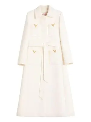 Valentino Garavani Drill Double Coat With V Gold Detail - Ivory