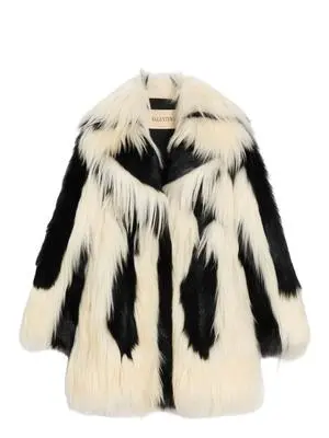Valentino Garavani Shearling Lynx Print Coat Black/ivory