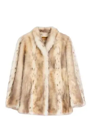 Valentino Garavani Shearling Lynx Print Coat Ivory