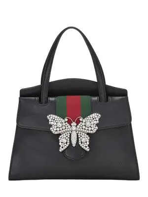 Gucci Leather Butterfly Totem Handbag - Black
