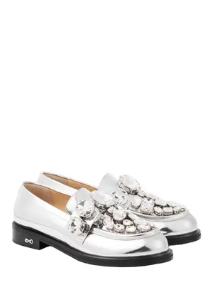 Mach & Mach Crystal-embellished Leather Loafers - Silver