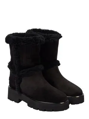 AQUAZZURA Teddi Shearling-trimmed Leather Booties - Black