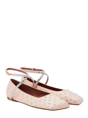 Amina Muaddi Ane Crystal-embellished Ballet Flats - Pink
