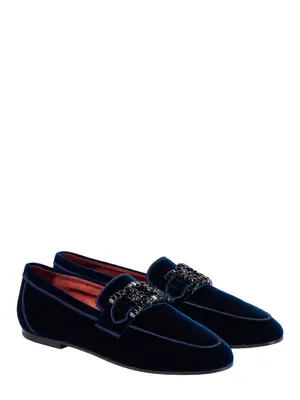 TOD'S Kate Embellished Velvet Loafers - Blue