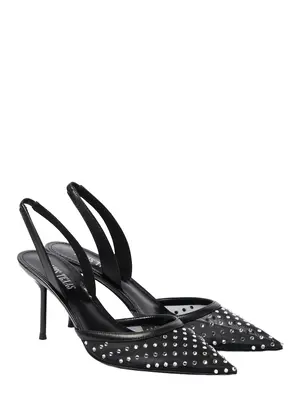 Paris Texas Lidia 70 Embellished Mesh Slingback Pumps - Black