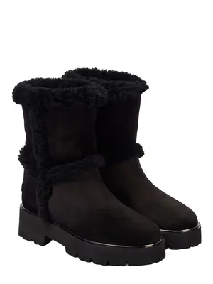 AQUAZZURA Teddi Shearling-trimmed Leather Booties - Black