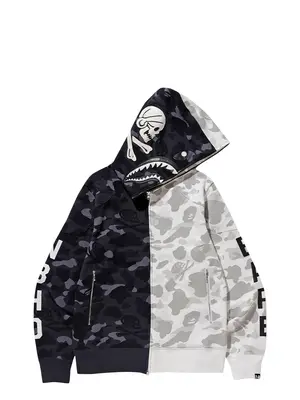 A BATHING APE X Neighborhood Split Camo Shark Full Zip Hoodie - Black
