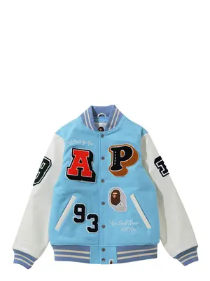 A BATHING APE Crazy Patch Varsity Jacket - Blue