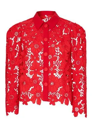 MILLY Roja Lace Long Sleeve Top - Red