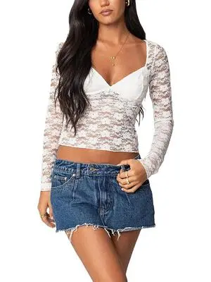 EDIKTED Sheer Lace Top - White