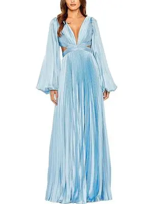 Mac Duggal Long Sleeve Pleated Charmeuse Gown - Powder Blue