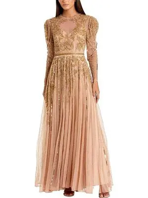 Mac Duggal Beaded Illusion Gown - Nude Gold