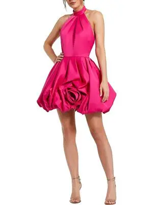 Mac Duggal Satin High Neck Mini Dress - Fuchsia
