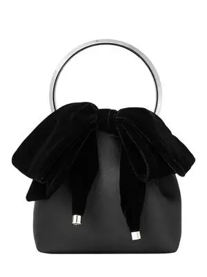 JIMMY CHOO Bon Bon Satin Bucket Bag With Velvet Bow - Black