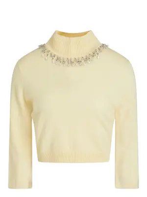 Zimmermann Cropped Crystal-embellished Wool Turtleneck Sweater - Pastel Yellow