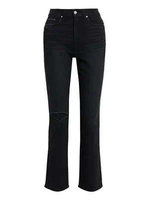 Paige Distressed High-rise Straight-leg Jeans - Black