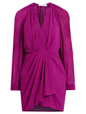 IRO PARIS IRO Alvina Wrap-Effect Plissé Tulle Mini Dress Magenta