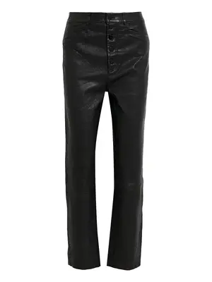 Paige Stella Leather Straight-leg Pants - Black