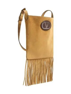 Valentino Garavani Nellcôte Suede Shoulder Bag With Fringes - Beige