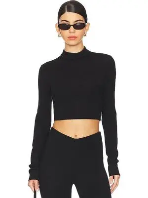 CAMILA COELHO Mockneck Cropped Top - Black