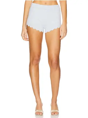 Lioness Knit Scalloped Hem Shorts - Soft Blue